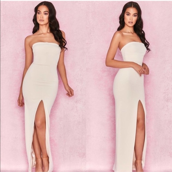 House of CB | Dresses | House Of Cb Holly Ecru Front Split Cream ...